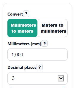 Millimeters to Meters Converter